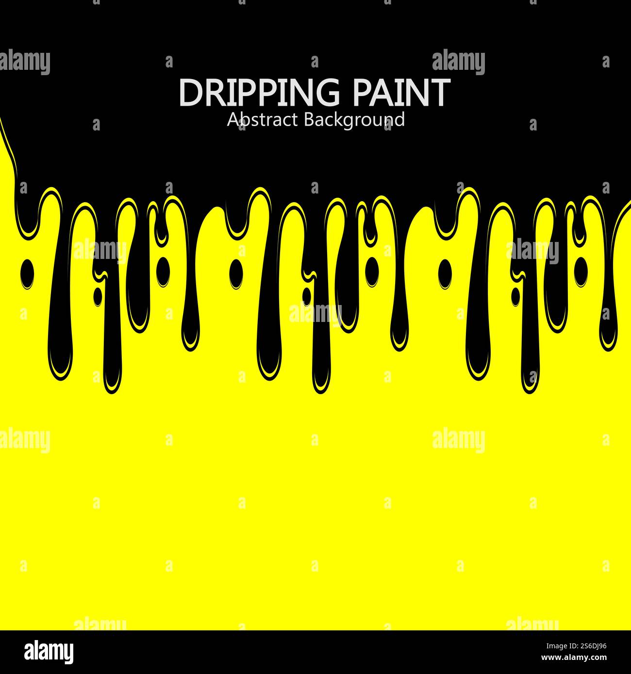 Black ink dripping paint spill leaking on yellow background. Vector ...