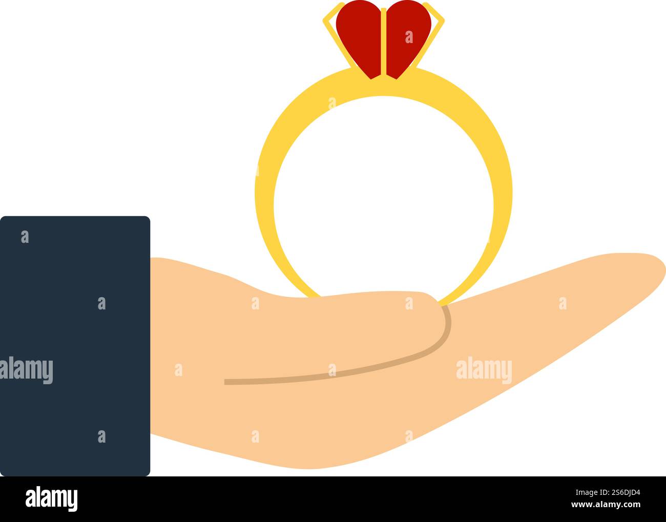 Hand Present Heart Ring Icon. Flat Color Design. Vector Illustration ...
