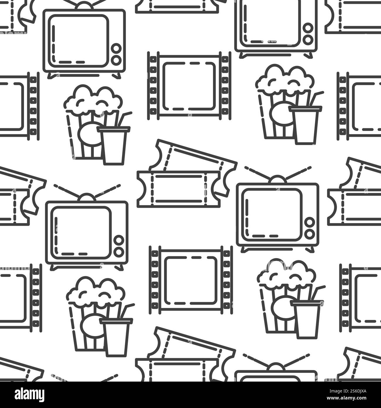 Cinema going hobby seamless pattern. Colorless filmstrip and tv set ...