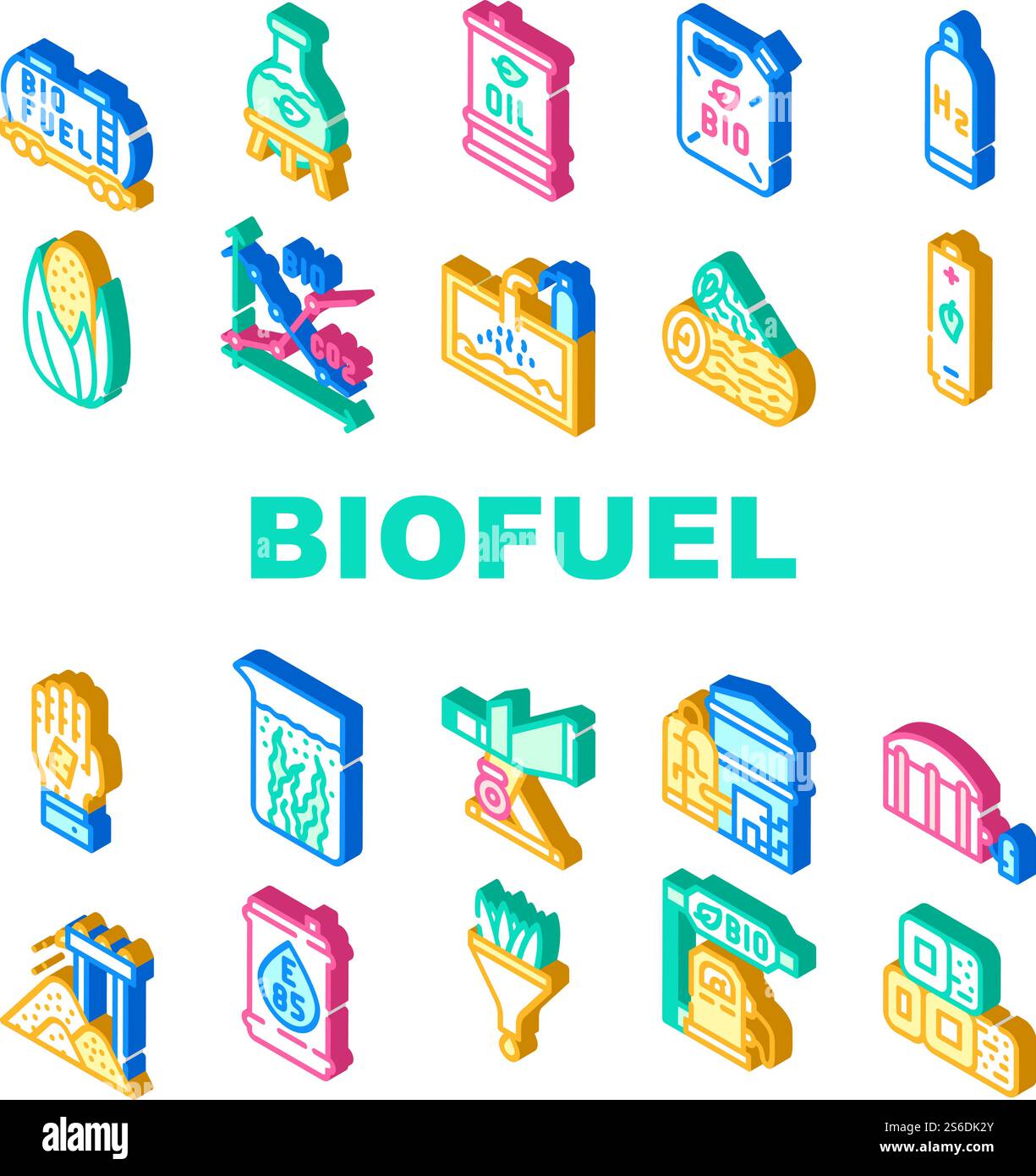 Biofuel Green Energy Collection Icons Set Vector. Biofuel Railway ...