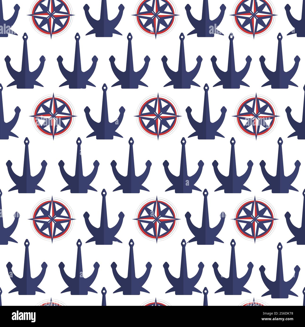 Marine adventures seamless pattern of anchors and compasses. Direction and navigation in voyage ...