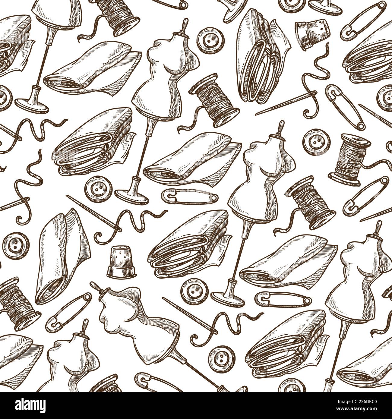 Sewing atelier or tailoring objects, seamless pattern of mannequin ...