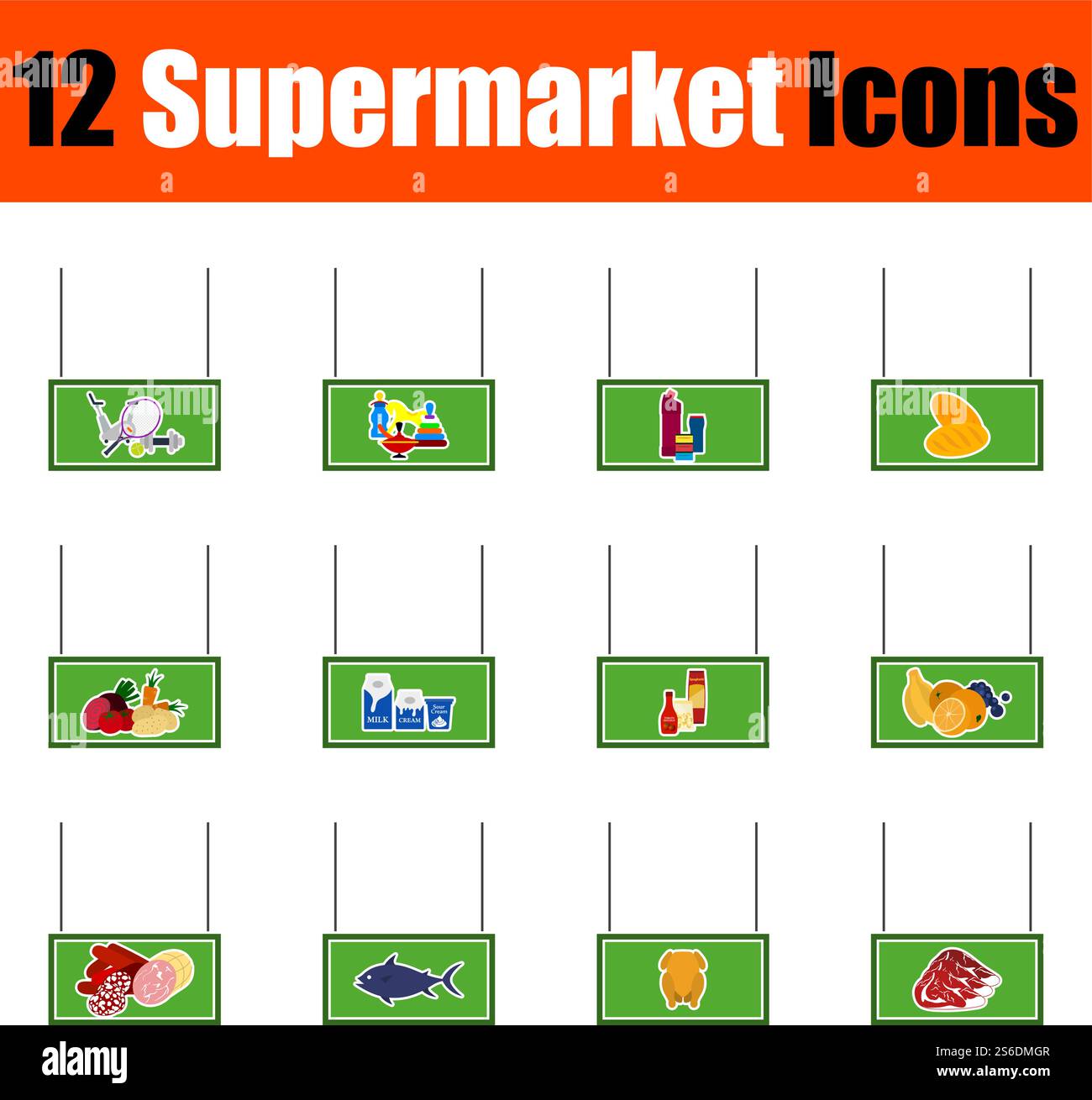 Supermarket Icon Set. Flat Design. Fully editable vector illustration ...