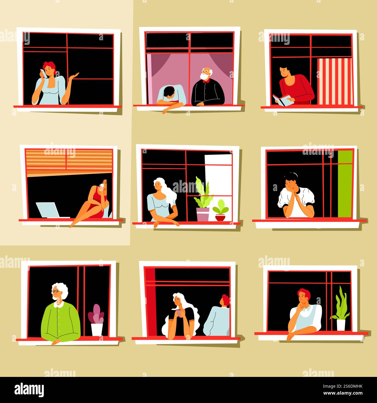 Bored woman looking out window Stock Vector Images - Alamy