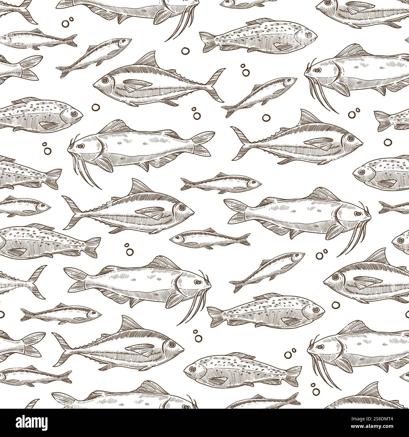 Aquatic marine animal floating in water, fish seamless pattern ...