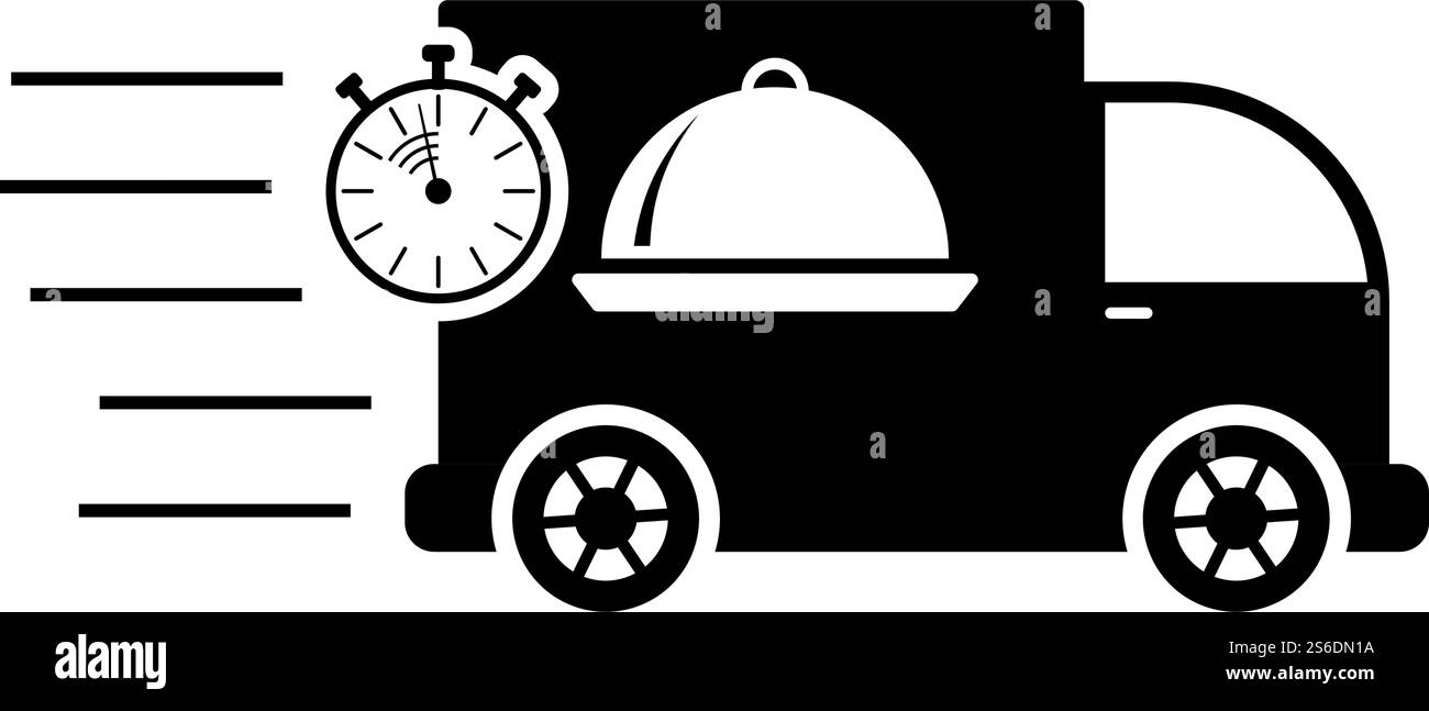 Fast Food Delivery Car Icon. Black Glyph Design. Vector Illustration ...
