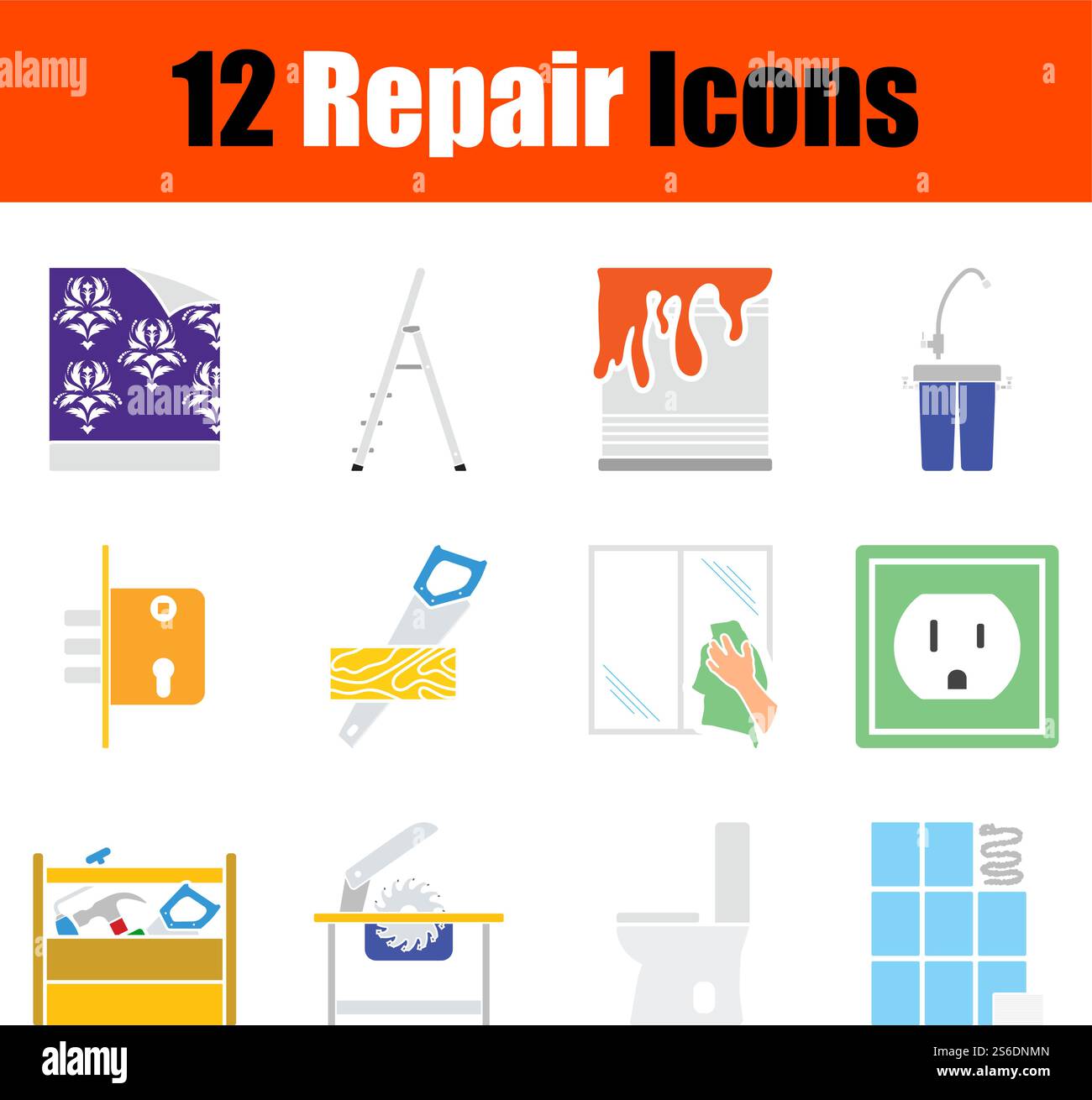 Repair Icon Set. Flat Design. Fully editable vector illustration. Text ...