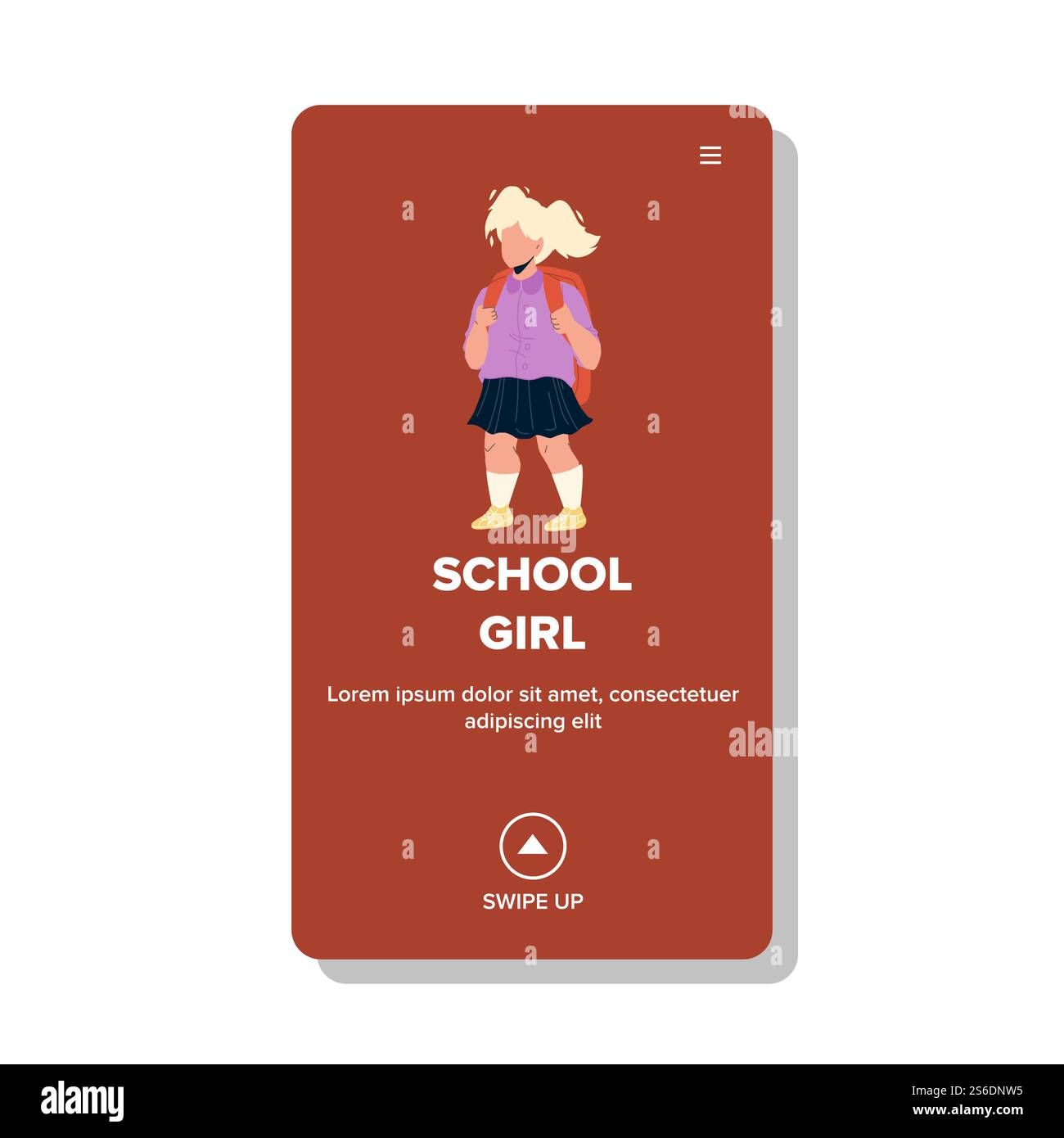 Schoolgirl Kid Going To Elementary School Vector. Schoolgirl Pupil With Books In Backpack And ...