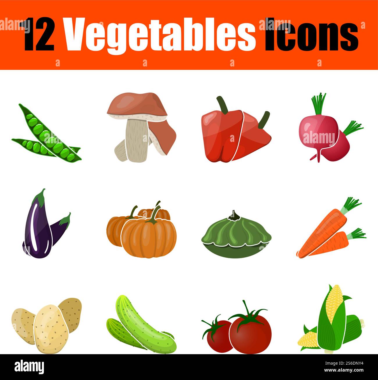 Vegetables Icon Set. Flat Design. Fully editable vector illustration ...