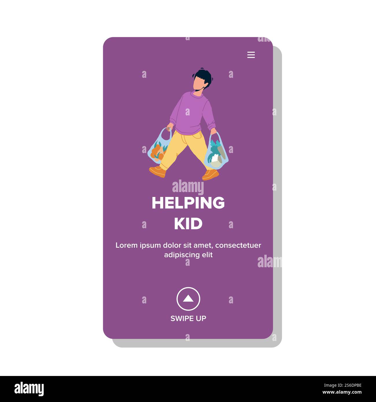 Helping Kid Carrying Bags With Grocery Food Vector. Helping Kid Boy ...