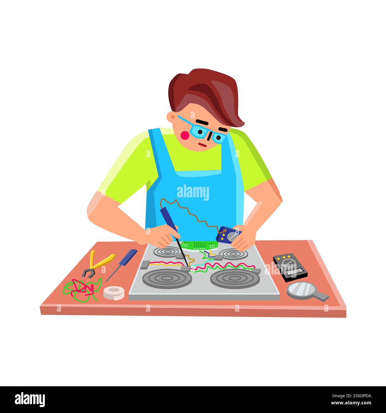 Electronic Repair Service Worker Fix Device Vector. Electronic Stove ...