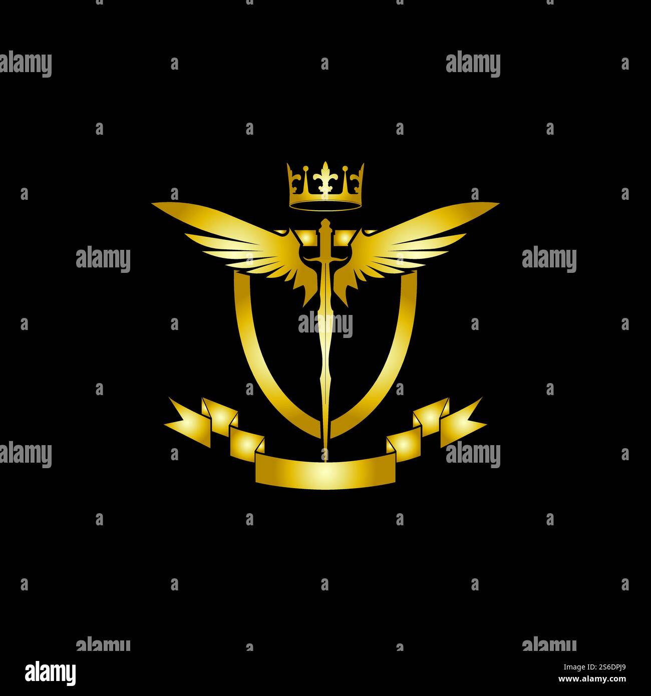 Heraldic Composition with crown, swords, wings, shield and ribbon Stock ...