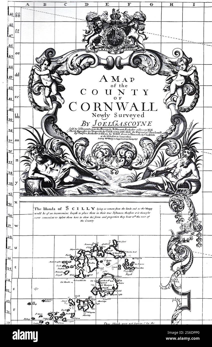 Gascoyne's Map of Cornwall (cartouche and inset Stock Photo - Alamy