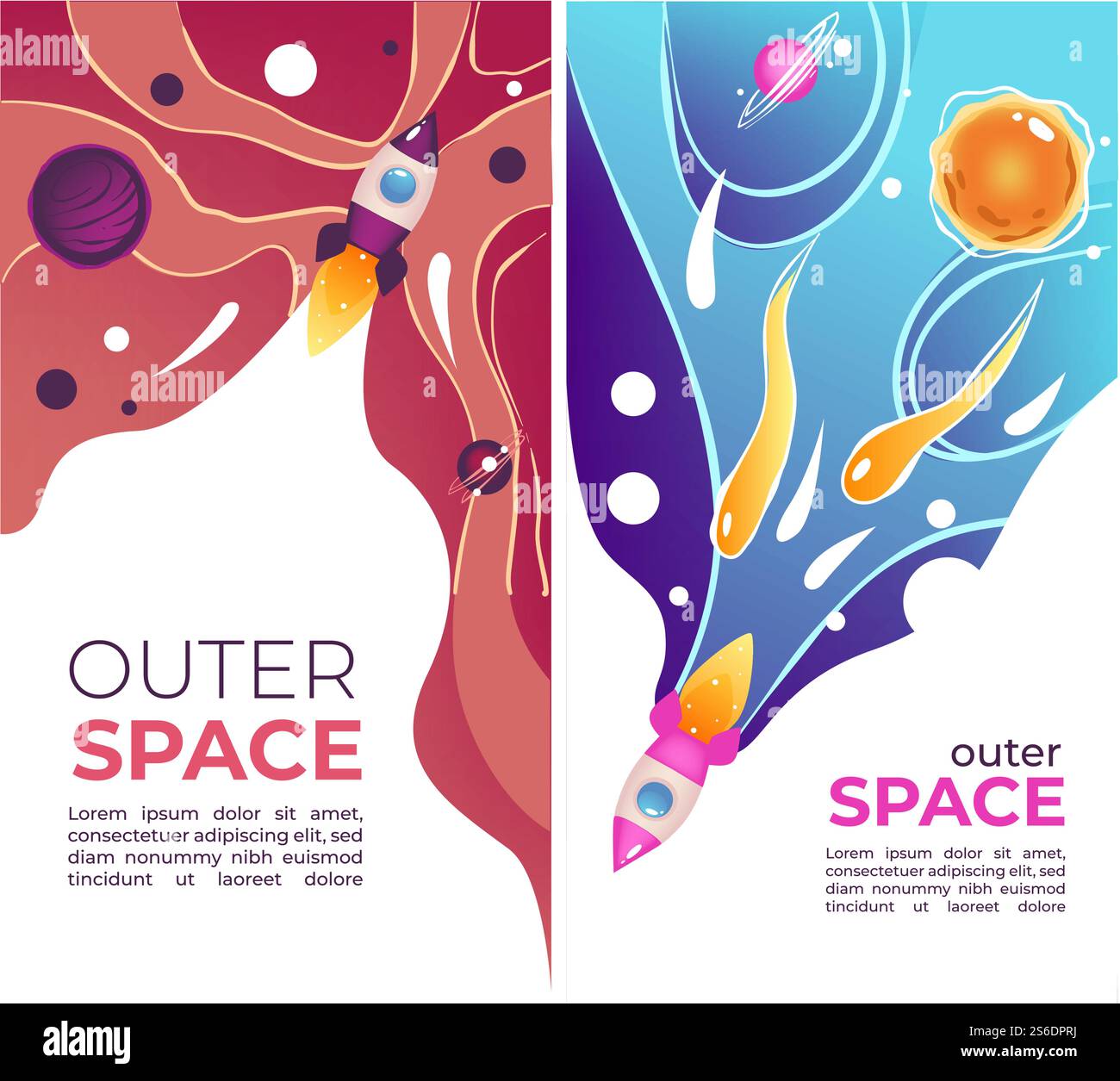 Exploration and discovery of outer space, banners with sample text ...