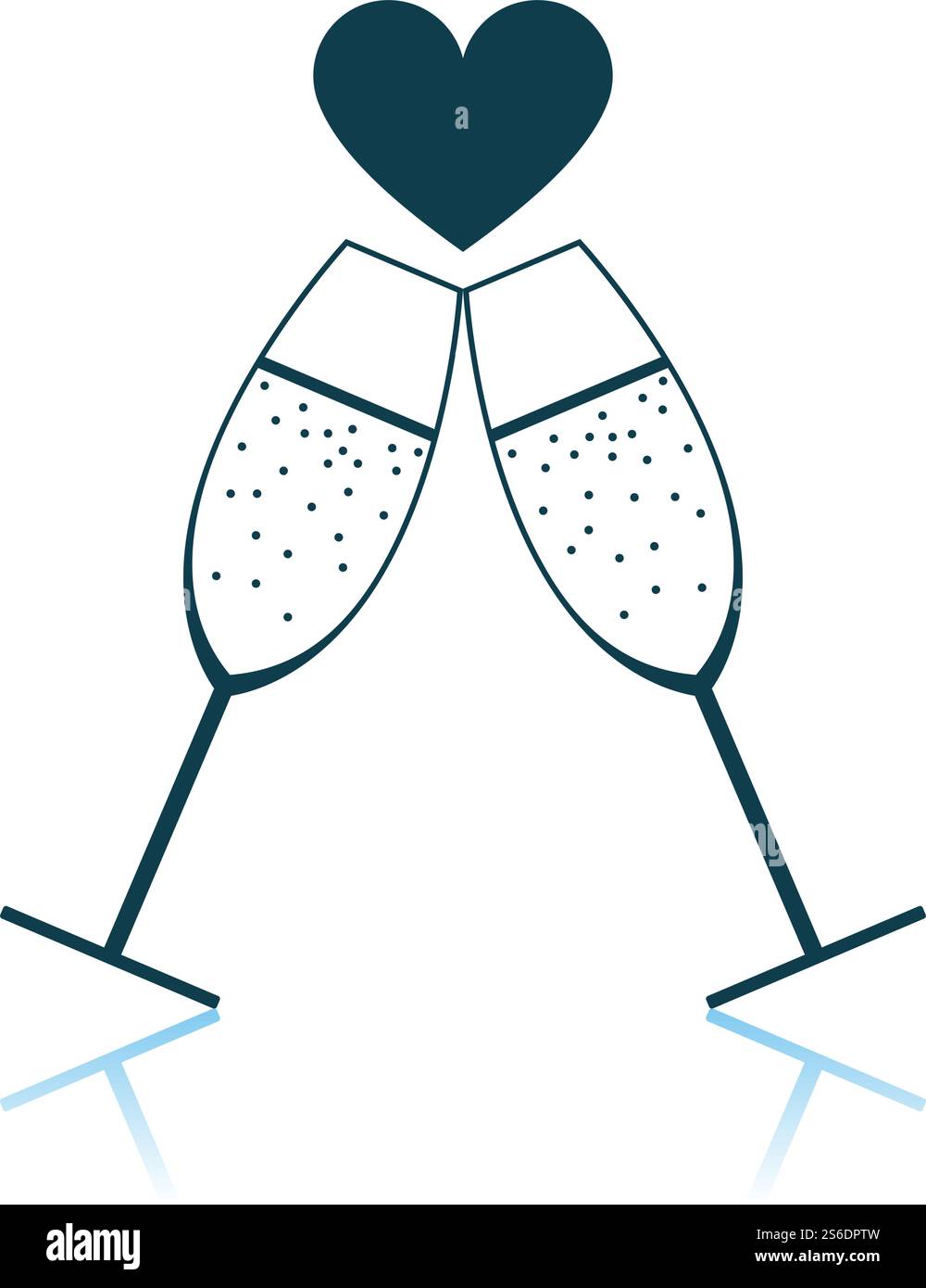 Champagne Glass With Heart Icon. Shadow Reflection Design. Vector ...