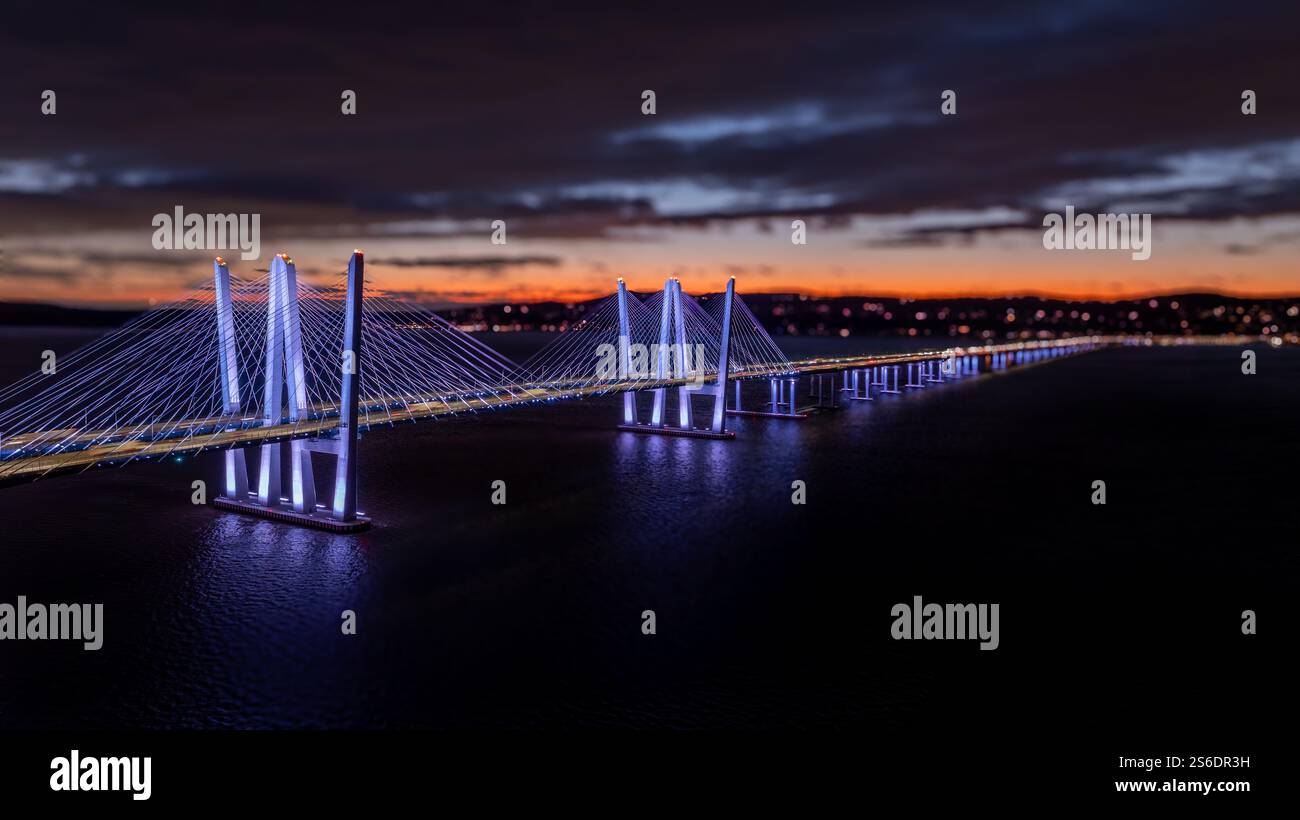 Tarrytown, NY - USA - January 15, 2025: Night aerial photo of the ...