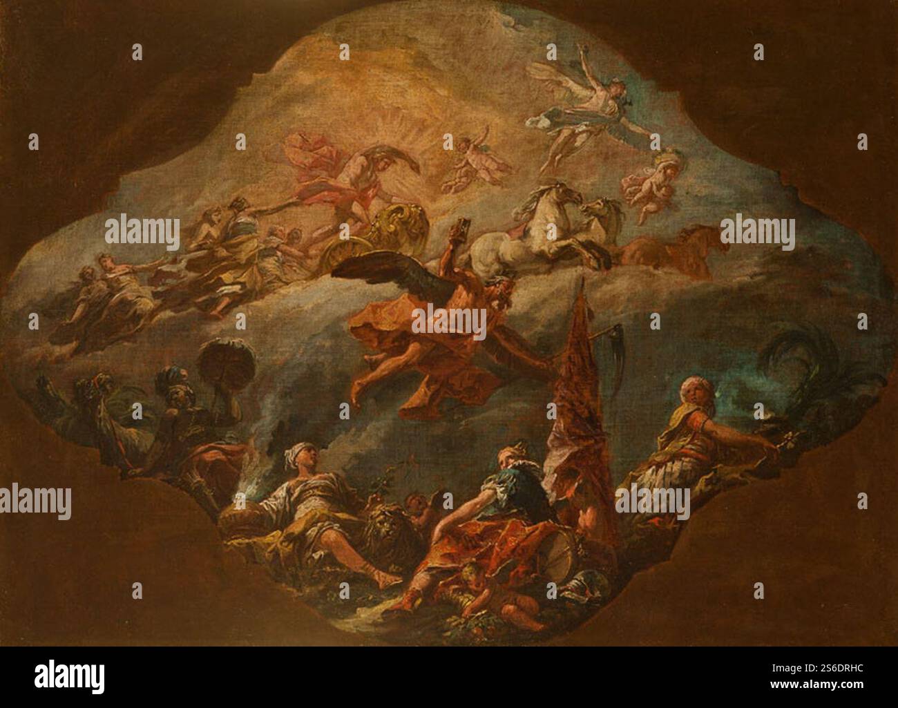 Gaspare Diziani - Allegory with Apollo, Chronos and four Continents ...
