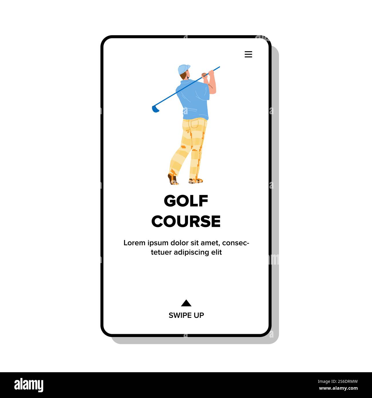 Golf Course Field Playing Golfer Sportsman Vector. Man Playing Game And ...