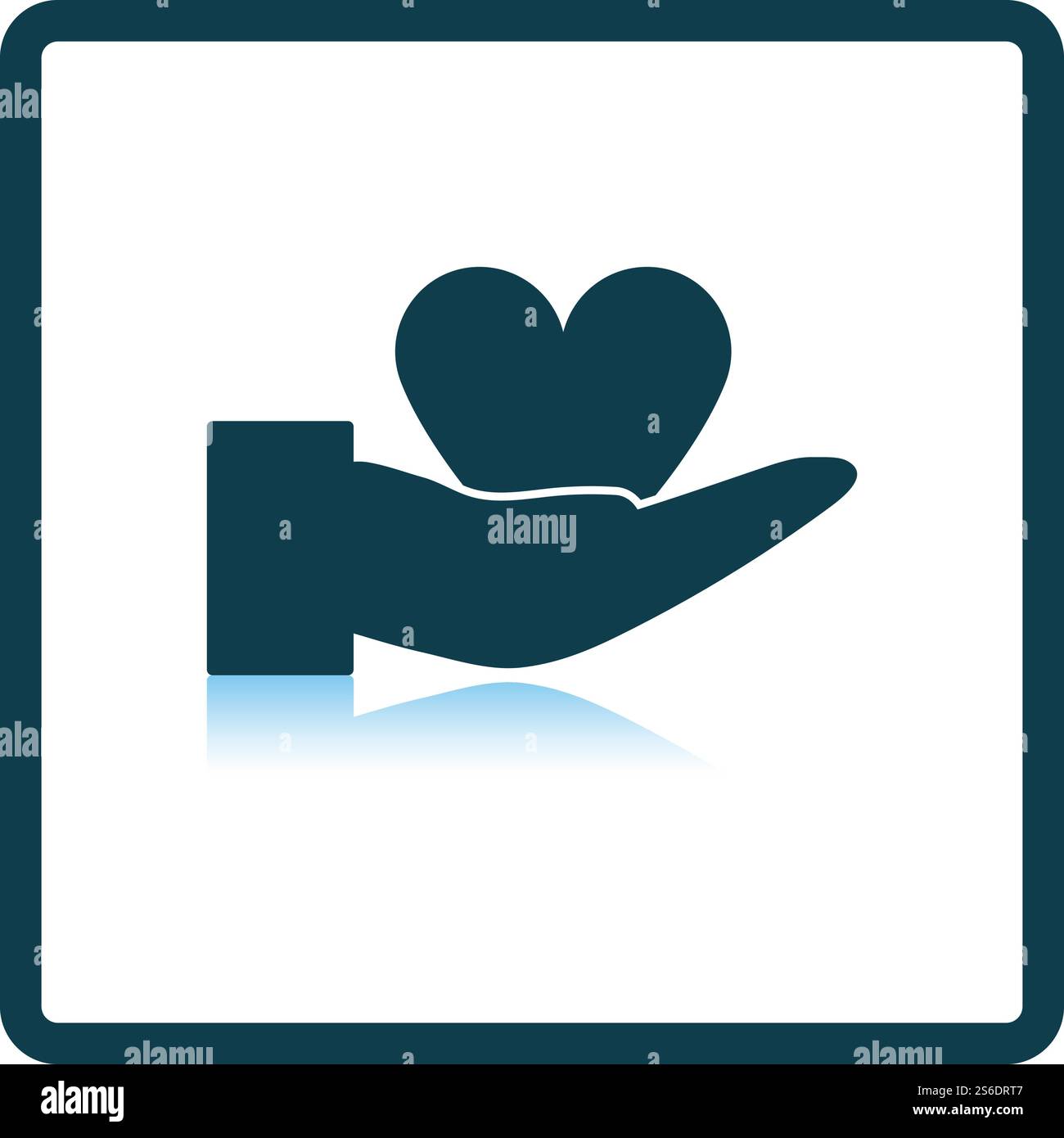 Hand Present Heart Ring Icon. Square Shadow Reflection Design. Vector ...