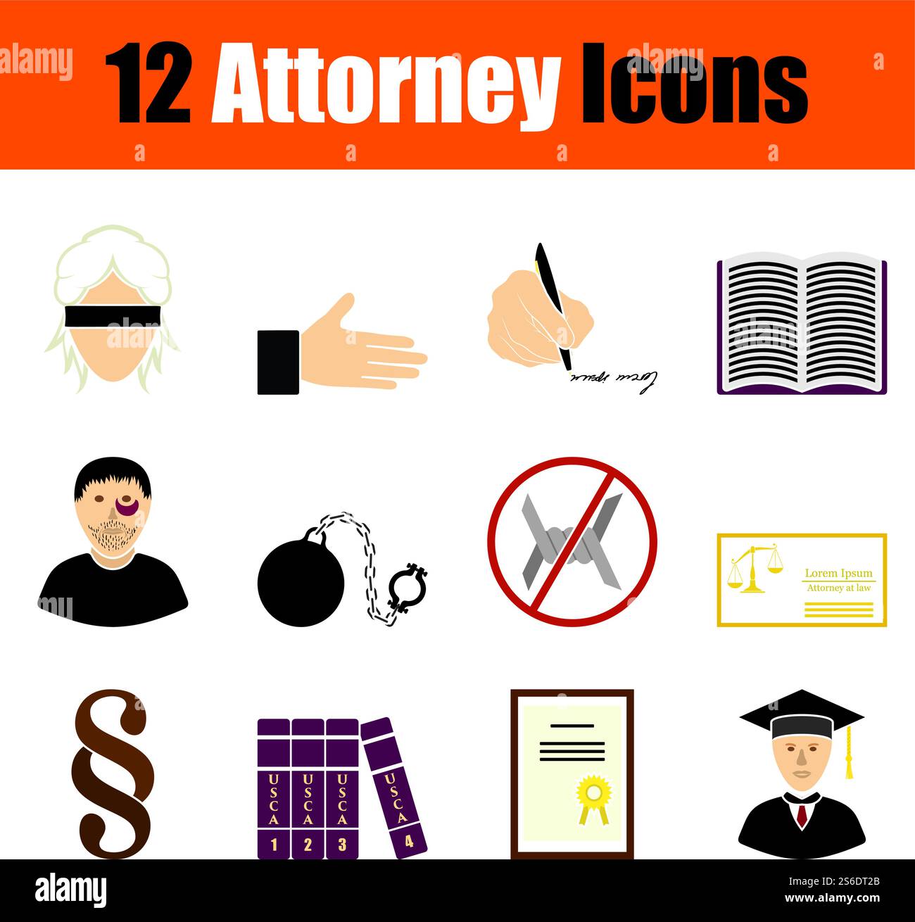 Attorney Icon Set. Flat Design. Fully editable vector illustration ...
