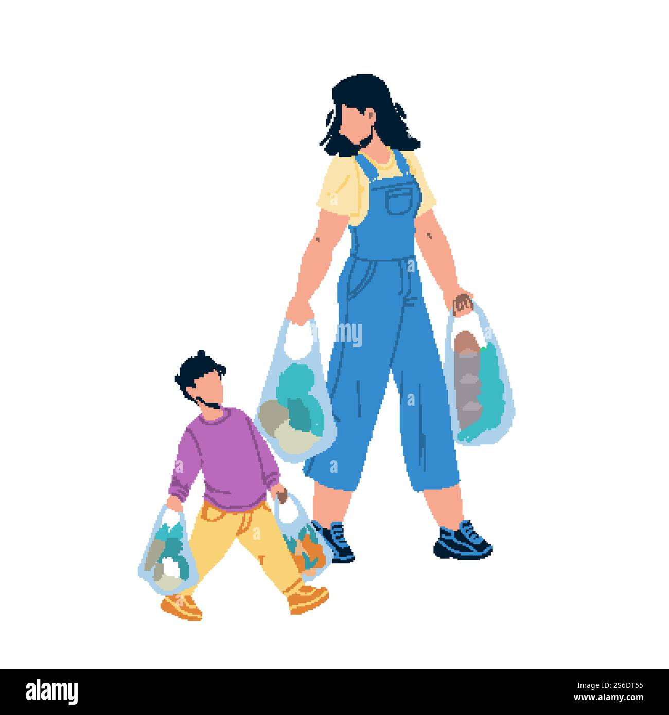 Children Etiquette Help To Adult Carry Bags Vector. Children Etiquette ...
