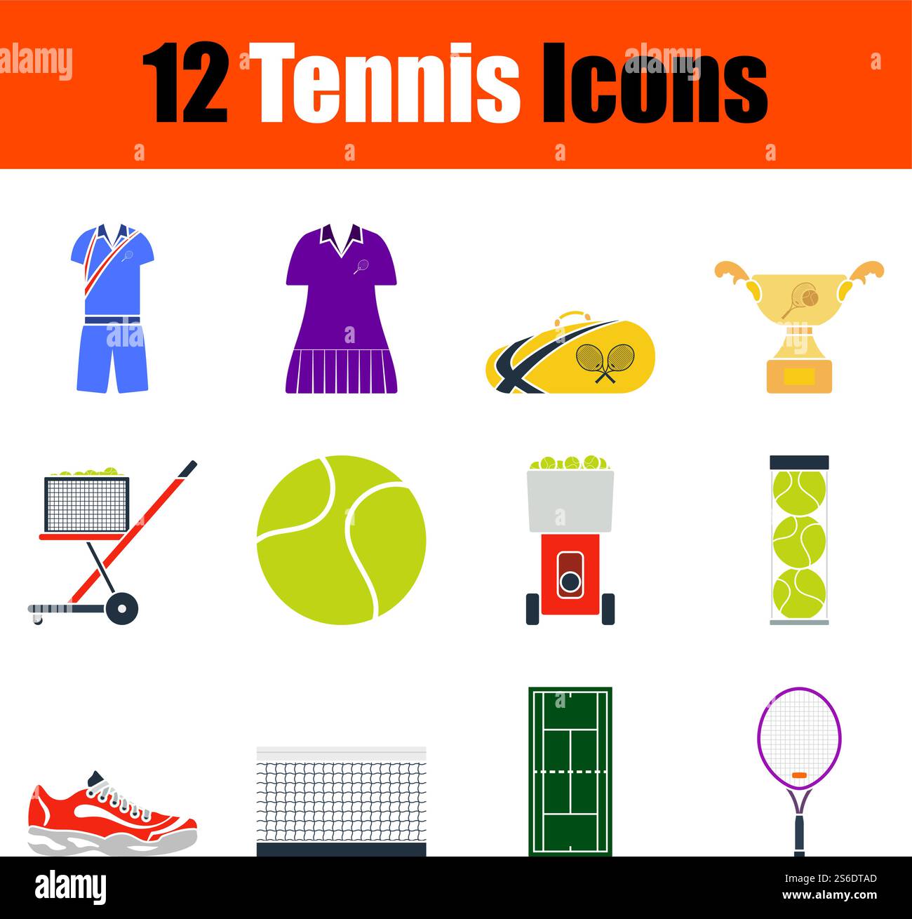Tennis Icon Set. Flat Design. Fully editable vector illustration. Text ...