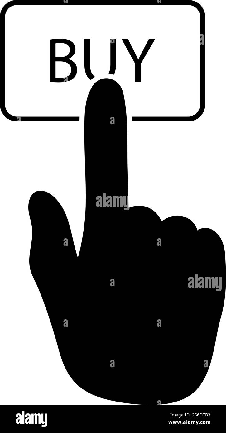 Finger Push The Buy Button Icon. Black Glyph Design. Vector ...
