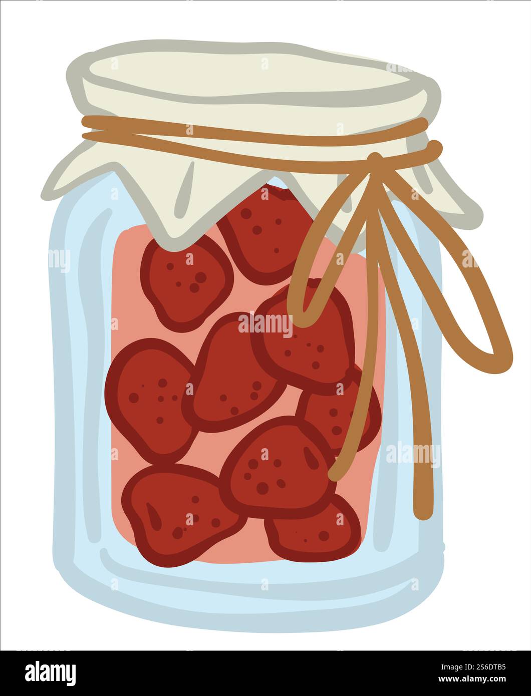 Sweet jam in jar, preserved or conserved strawberries with juice. Glass ...