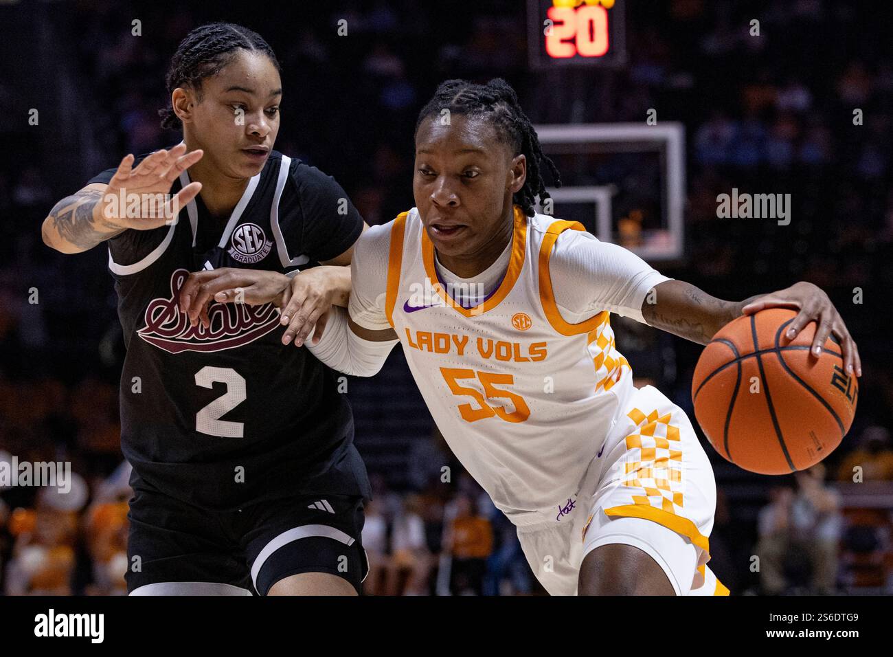 Tennessee guard Talaysia Cooper (55) drives against Mississippi State ...