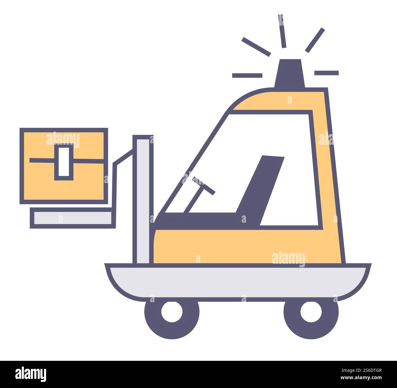 Lifter automobile transporting cardboard parcel, isolated vehicle on ...