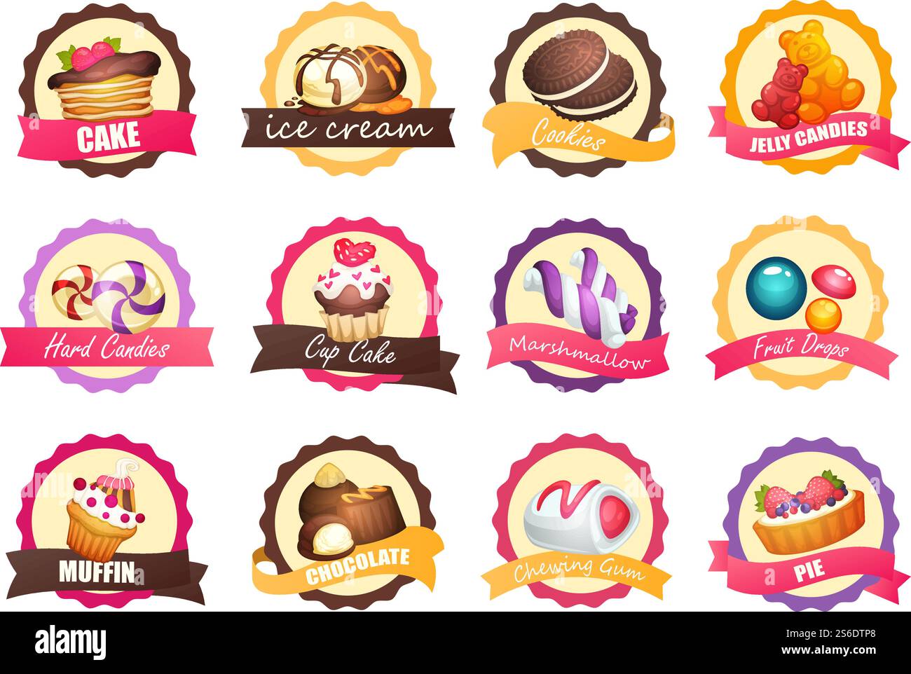 Set of logos with various sweets hi-res stock photography and images ...