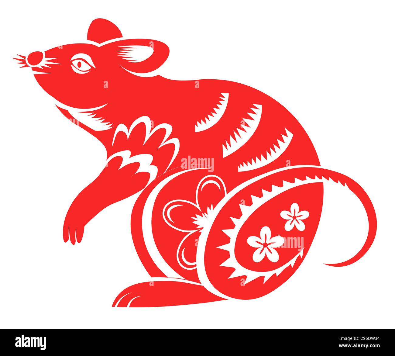 Rat or mouse decorated with flowers, isolated oriental symbol of new ...