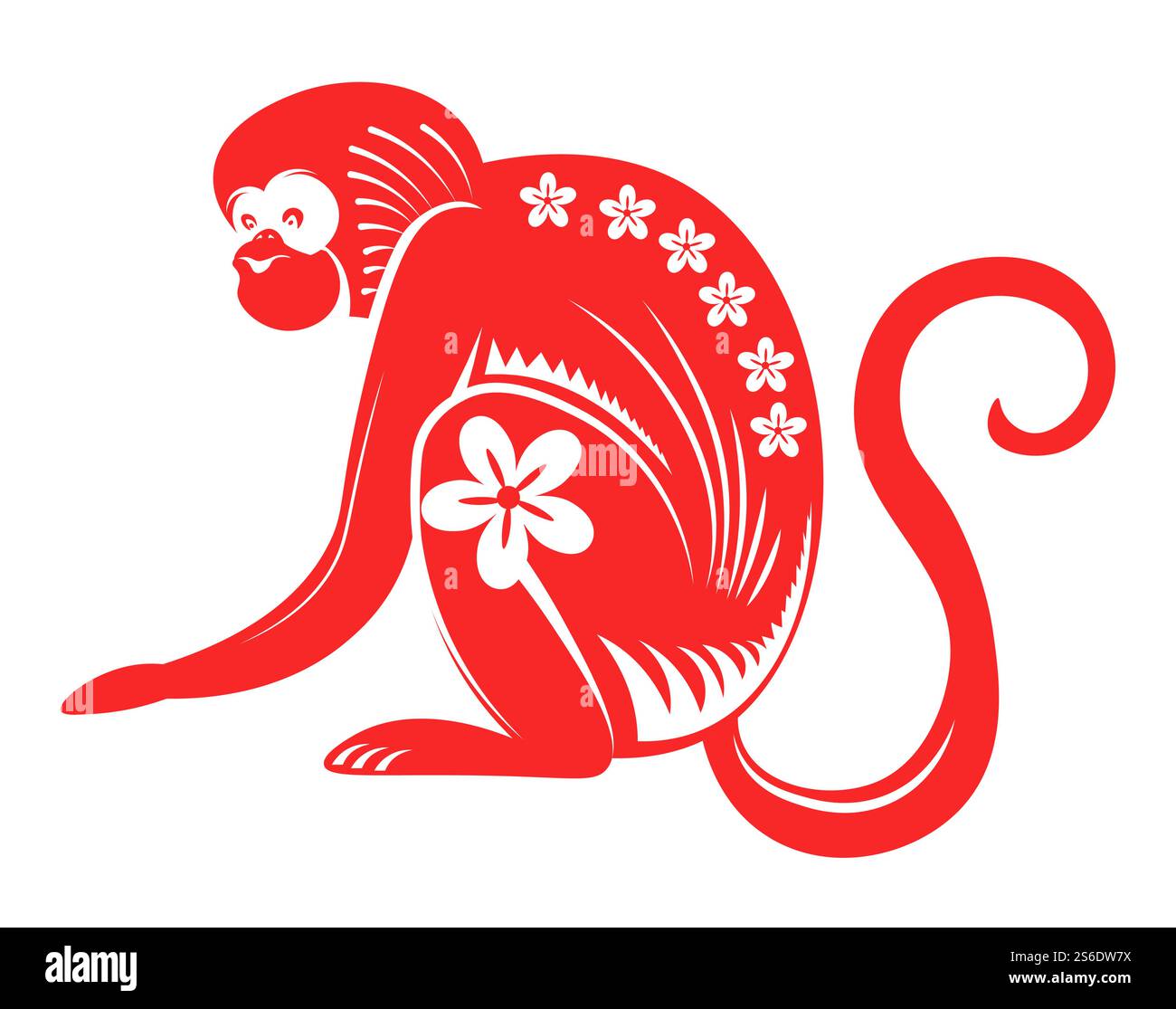 Floral monkey, asian culture and zodiac symbols decorated with flowers ...