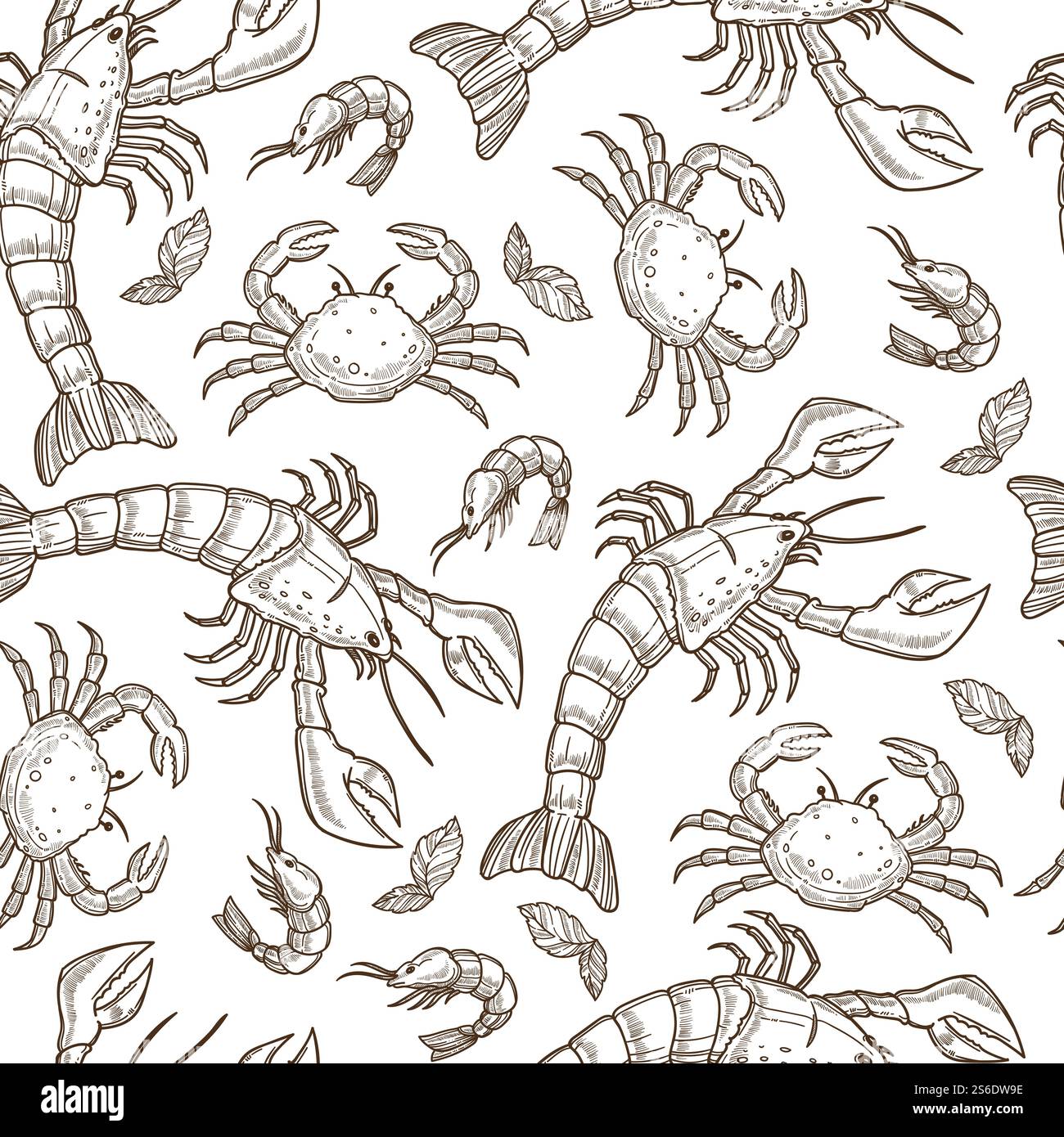 Sea or ocean aquatic animals seamless pattern. Shrimps and crayfish ...