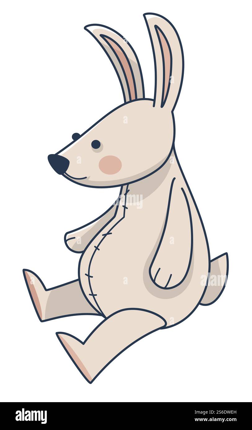 Rabbit plush bunny with long ears, isolated icon of vintage toy for ...