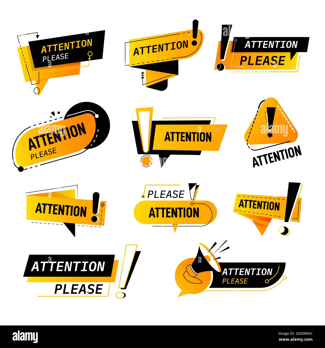 Caution and attention please, isolated banners and labels with ...