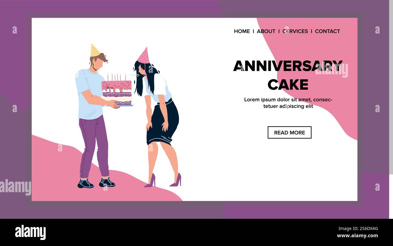 Anniversary Cake Candles Blow Birthday Girl Vector. Anniversary Cake ...