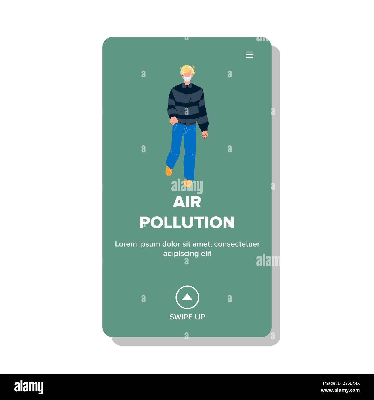 Air Pollution Urban Or Industrial Problem Vector. Young Man Walking ...