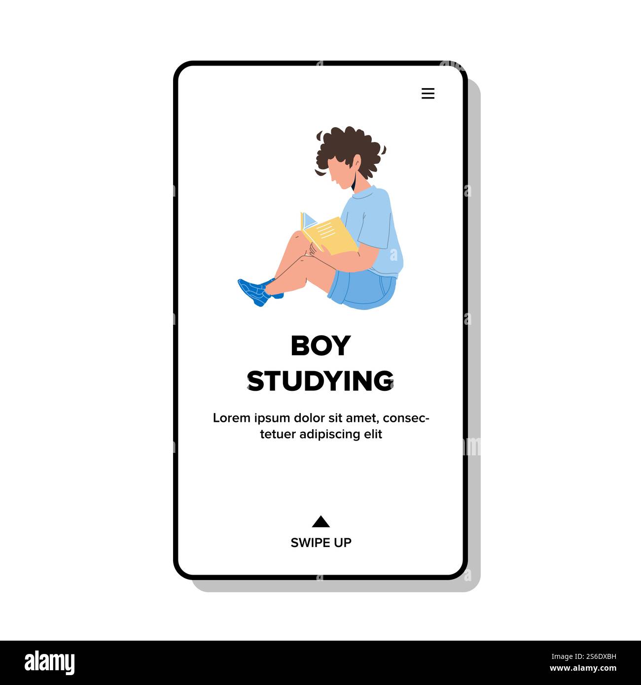 Boy Studying And Reading Educational Book Vector. Boy Studying And Read ...