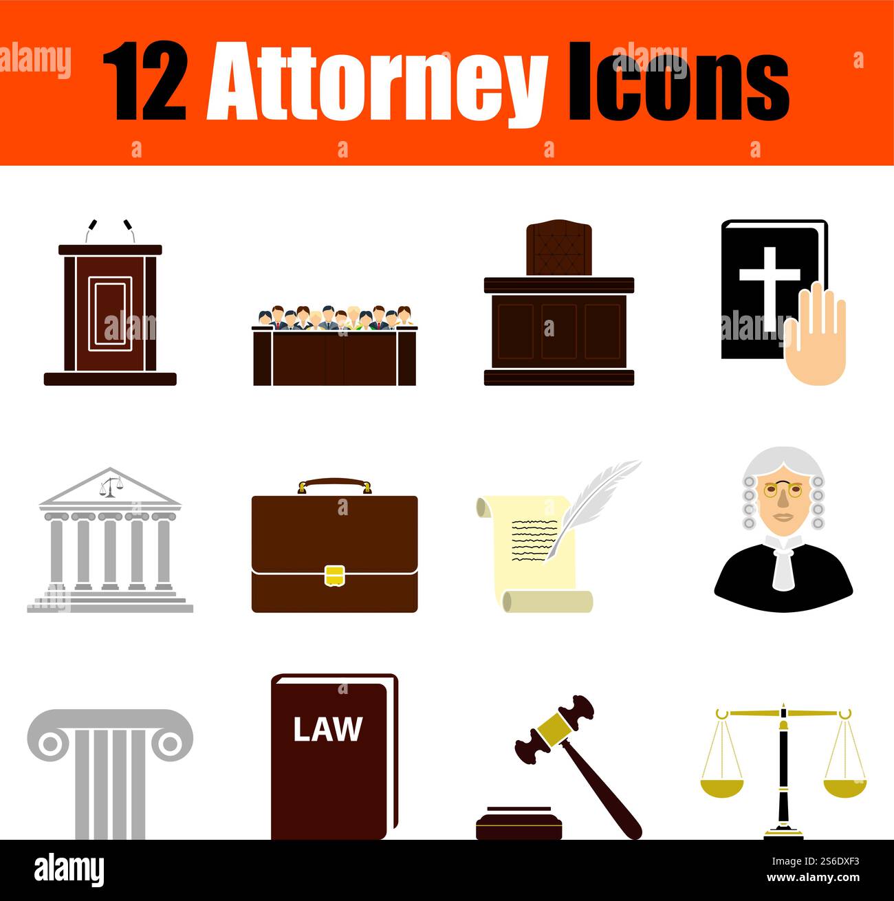 Attorney Icon Set. Flat Design. Fully editable vector illustration ...