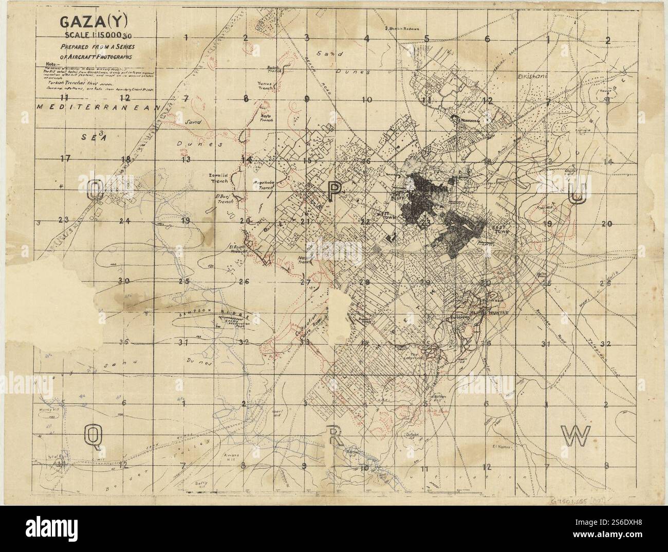 Gaza City 1917, British army map, from aerial photograph Stock Photo ...