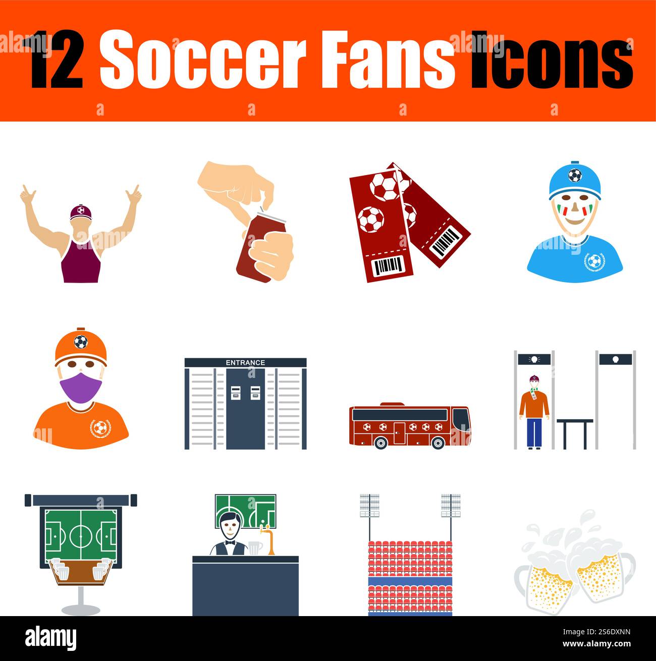 Soccer Fans Icon Set. Flat Design. Fully editable vector illustration ...