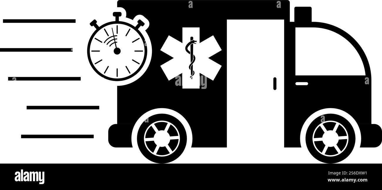 Fast Ambulance Car Icon. Black Glyph Design. Vector Illustration Stock ...