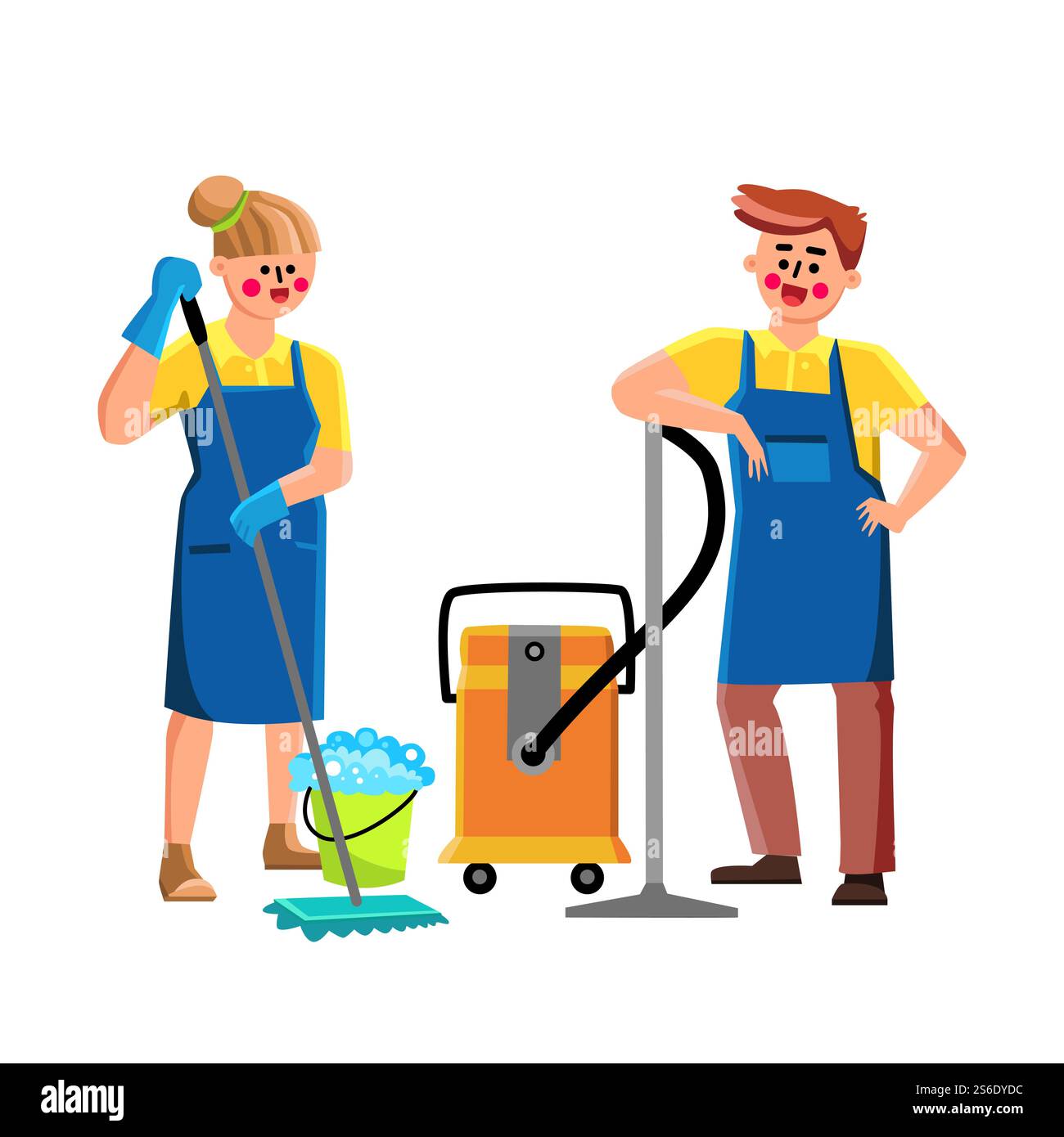 Janitor Cleaning Service Workers Couple Vector. Janitor Professional ...
