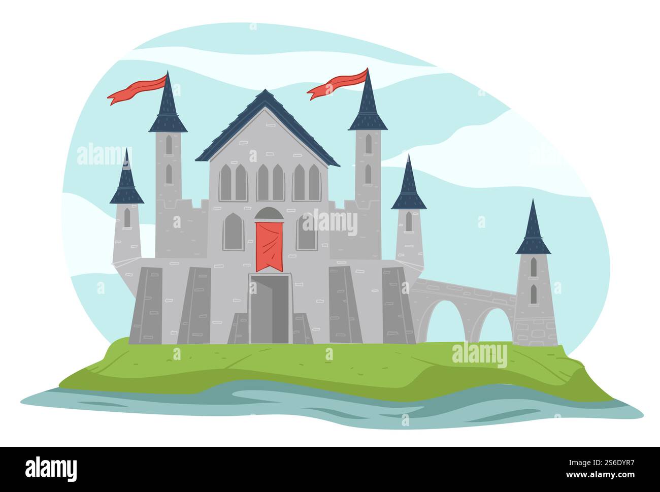 Fairy tale architecture or medieval sight. Isolated fortress with tall ...