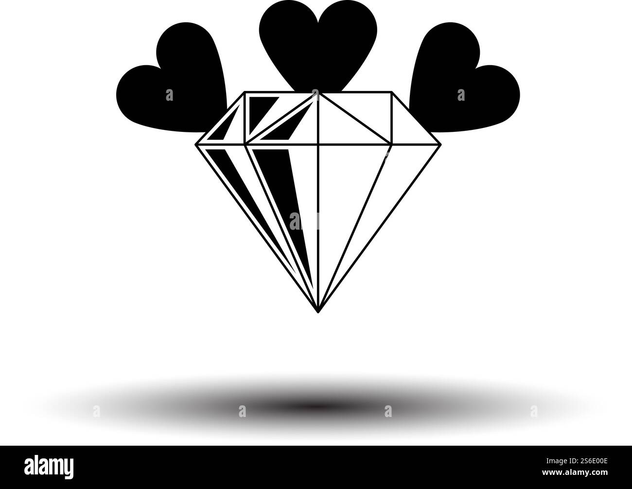 Diamond With Hearts Icon. Black on White Background With Shadow. Vector ...