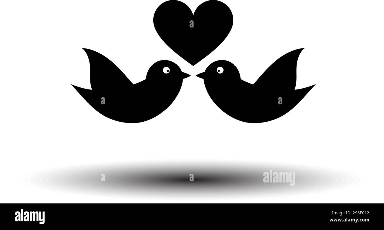 Dove With Heart Icon. Black on White Background With Shadow. Vector ...
