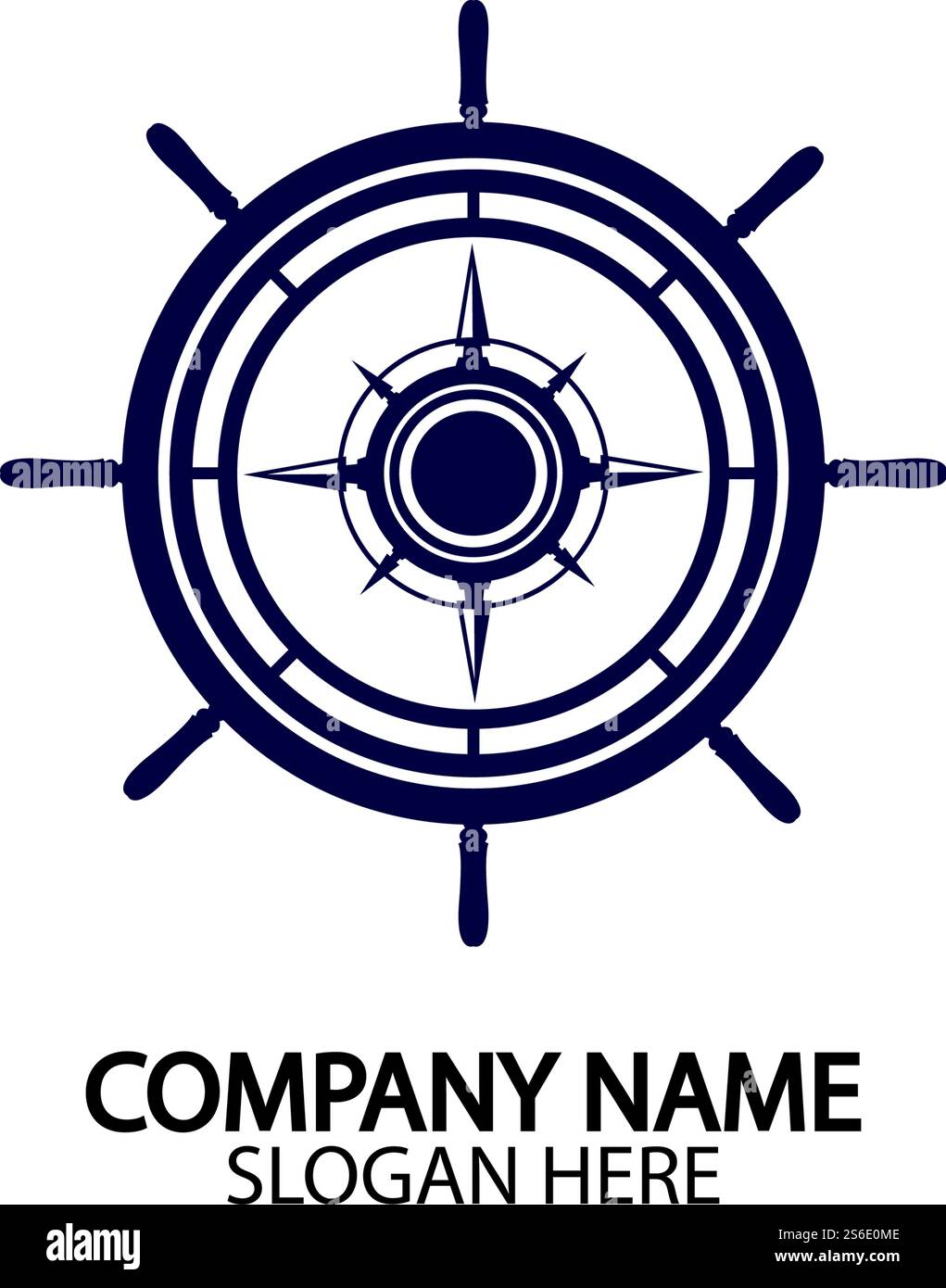 Ship steering wheel and conpass rose navigation symbol or logo isolated ...