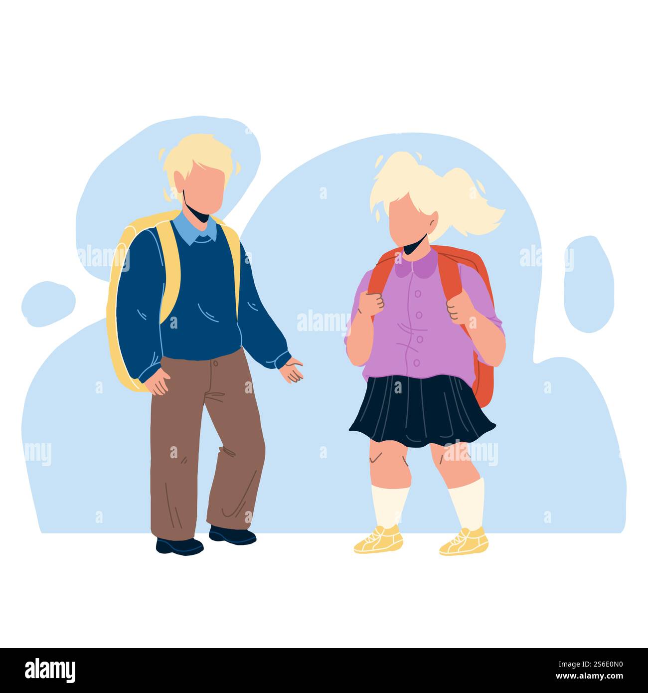 Pupils Kids With Backpack Staying Together Vector. Pupils Boy And Girl ...