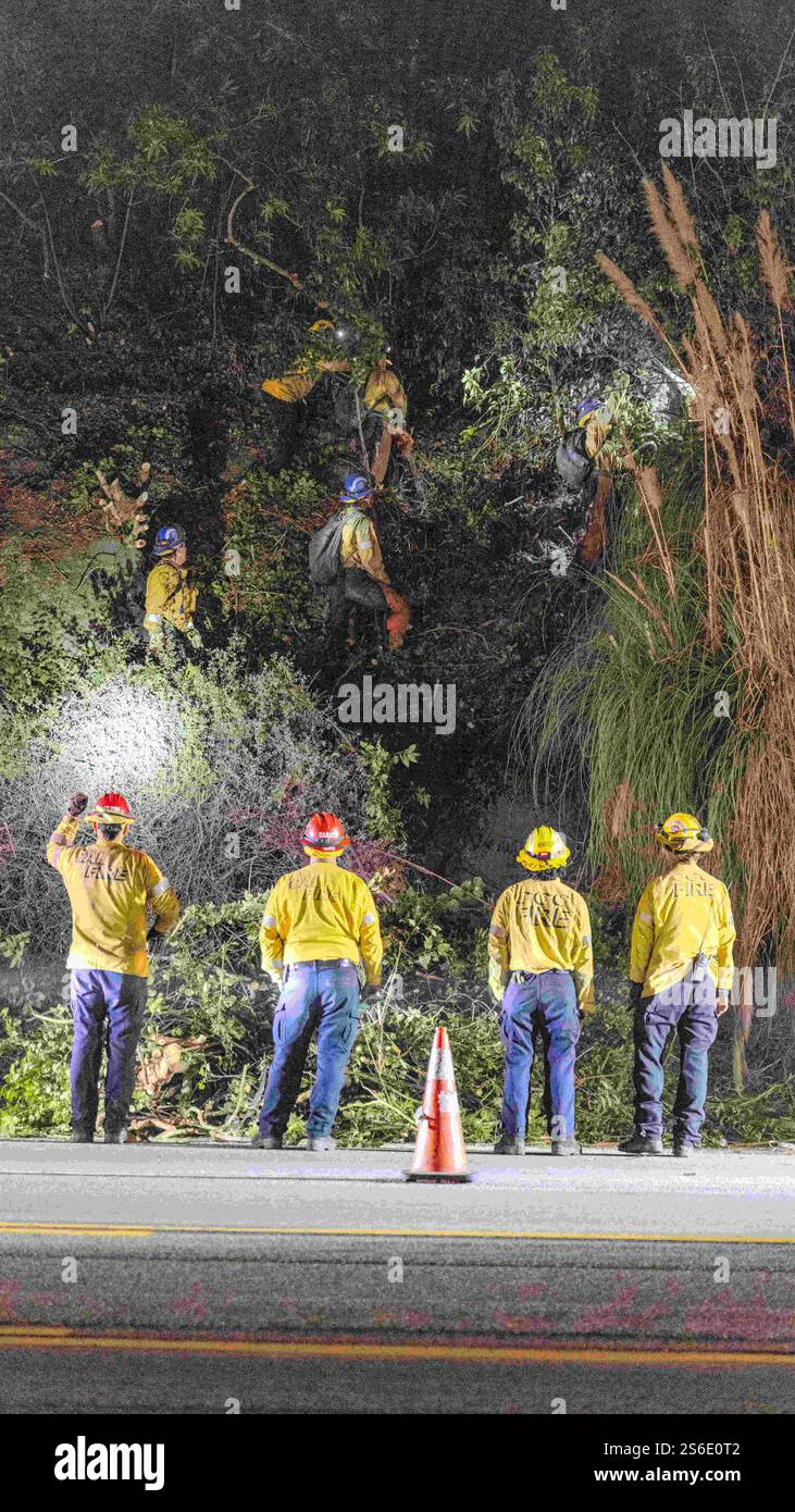 Pacific Palisades, California, USA. 15th Jan, 2025. Cal Fire crew work ...